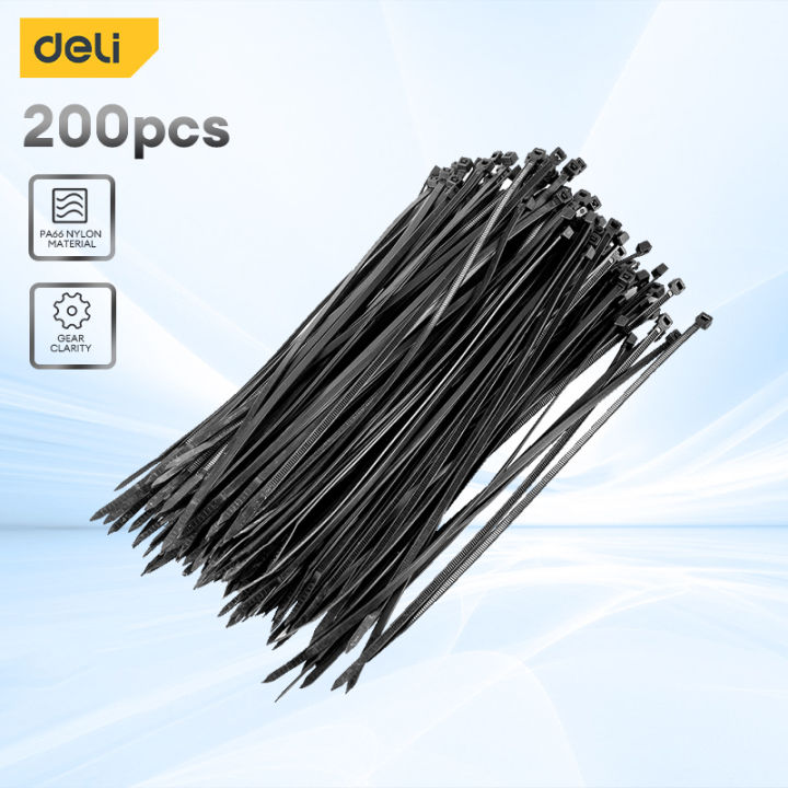 Deli 4x250mm Nylon Cable Ties 200Pcs/Pack Nylon cable tie strap self ...