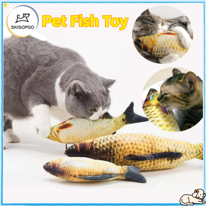 SKISOPGO Pet Cat Toys 20cm Cute Fish Shape Chewing Toy Simulation Stuffed Fish with Catnip ...