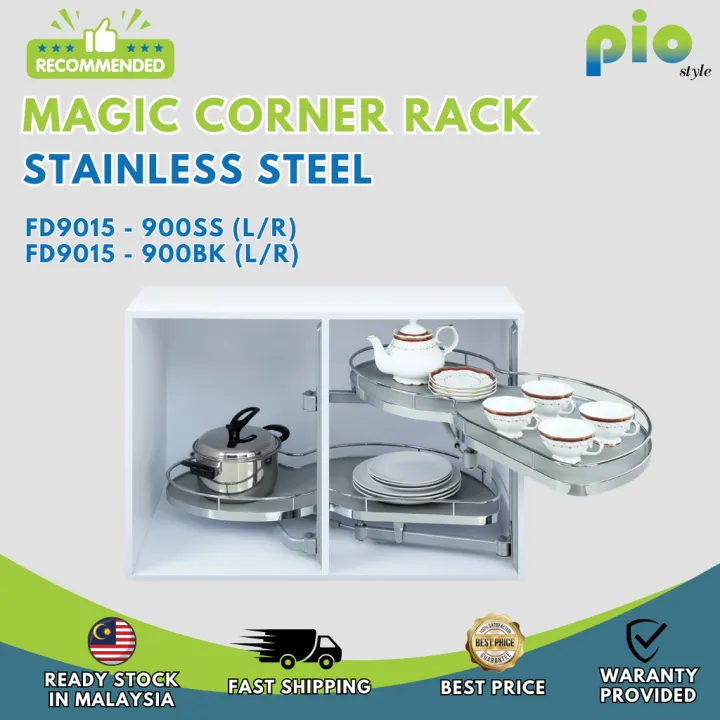 piostyle Magic Corner Rack Stainless Steel 2 Tier Built In Corner Rack Soft Close Magic Corner ...