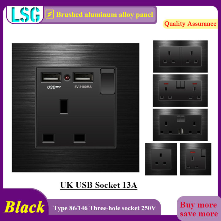 LSG Electrical Outlet 13amp Wall UK Socket With Switch Black Brushed ...
