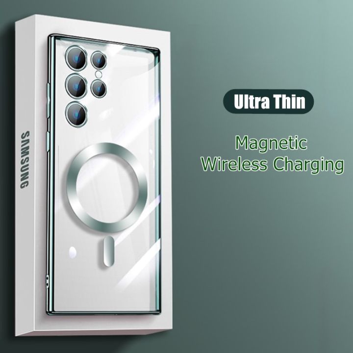 Luxury Plating Clear Magnetic For Magsafe Wireless Charge Case For Samsung Galaxy S23 S22 Ultra ...