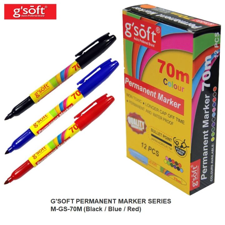 G'SOFT PERMANENT MARKER SERIES M-GS-70M MARKER PEN (12 Pcs) | Lazada
