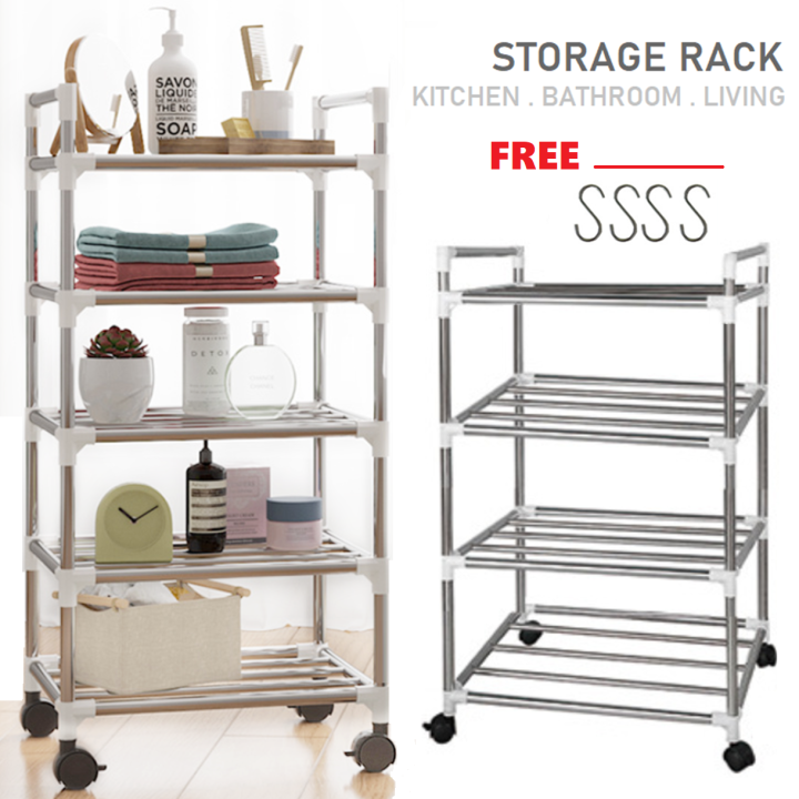 Tier Layer Storage Rack Kitchen Living Trolley Shelf Bathroom Toilet ...