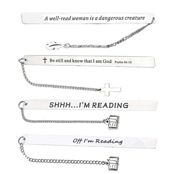 Stainless Steel Bookmarks with Chain Pendant Book Mark Reading ...