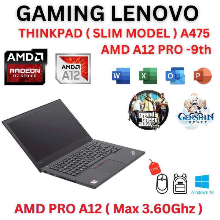 LENOVO THINKPAD A475 GAMING LAPTOP AMD A12 Pro With RADEON R5 GRAPHICS ...