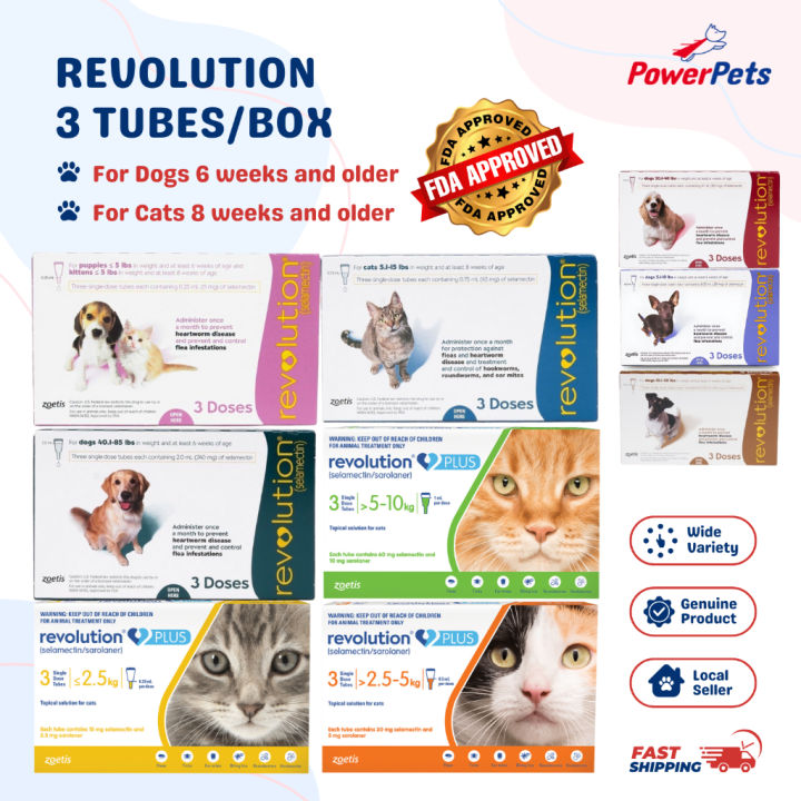 Revolution x 3 tubes/box Effective Flea Tick Heartworm Treatment for ...