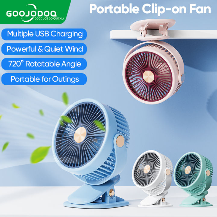 GOOJODOQ USB Clip Fan Mini Rechargeable Fan Rotating Mini Table Fan ...
