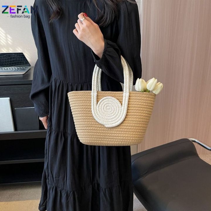 ZEFAN 2025ใหม่กระเป๋าถืออเนกประสงค์กระเป๋ามีสไตล์ความจุมากเชือกทอฝ้ายกระเป๋าสีตัดกันกระเป๋าสตรี ...