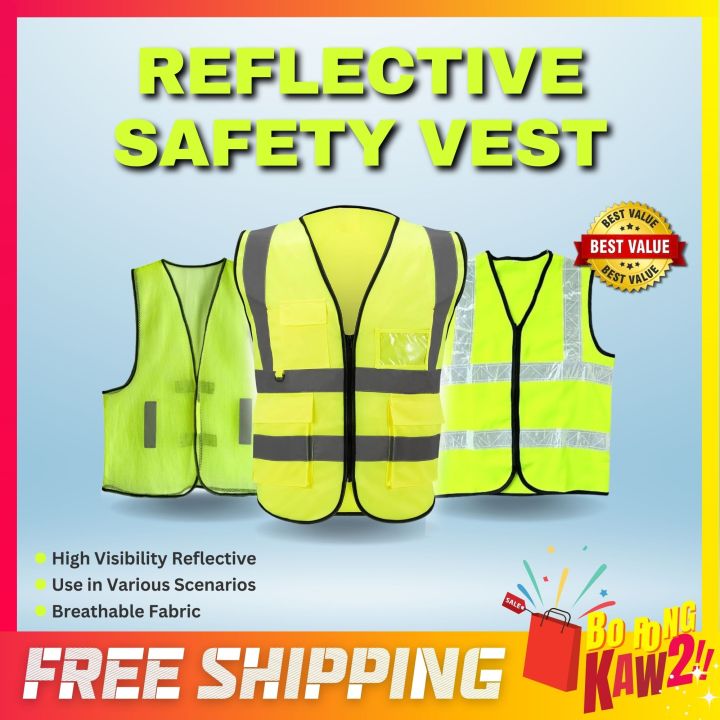 Breathable Mesh Unisex Reflective Safety Vest Zip Pocket Yellow Orange ...