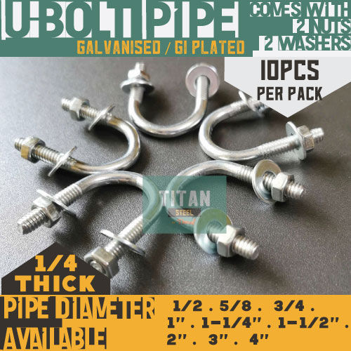 Titan Steel - 10 sets - 1/4 thick U-Bolt Pipe / U Bolt /Ubolt Pipe ...