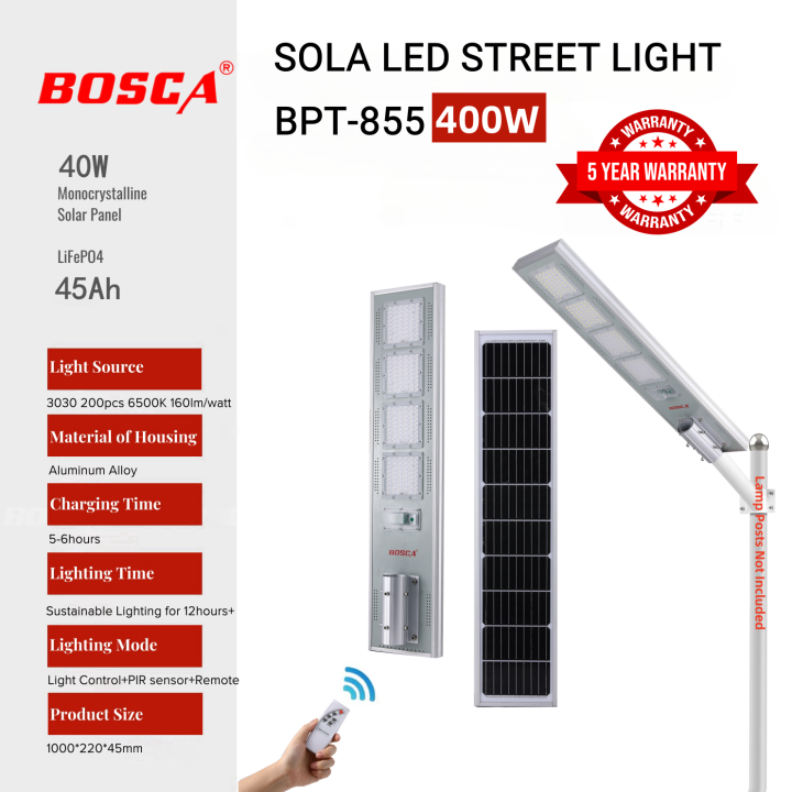 BOSCA 5 Years Warranty 400W LED Solar Street Light Garden Solar Light ...