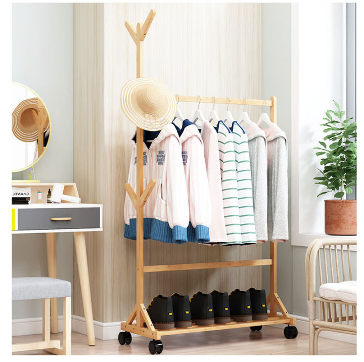 Bamboo Clothes Hanging Rack 50/60/80/100CM Space Saving Movable Bedroom ...