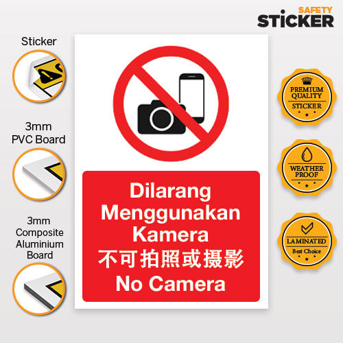 Prohibited Sign No Camera Dilarang Menggunakan Kamera 不可拍照或摄影 Lazada