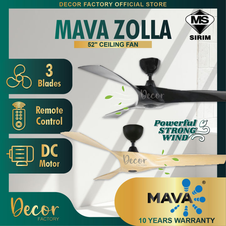 Mava Zolla 52'' 6 Speed 3 Blades Acrylic Full Copper Remote Control DC ...