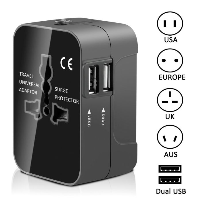 2.1A Fast-Charging 2 USB Ports Travel Adaptor / Worldwide All-In-One AU ...