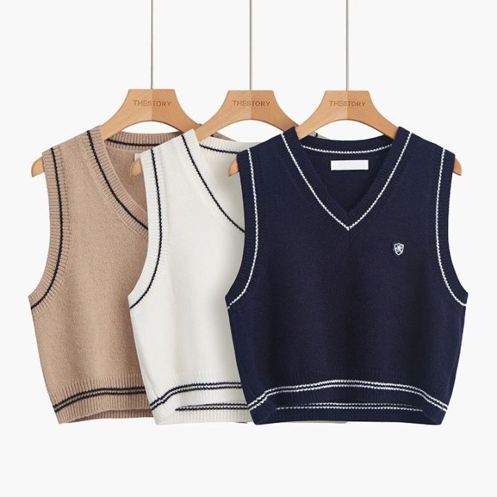 XJXJ.SHOP เสื้อกั๊กสีพื้นคอวี03015-2 | Lazada.co.th