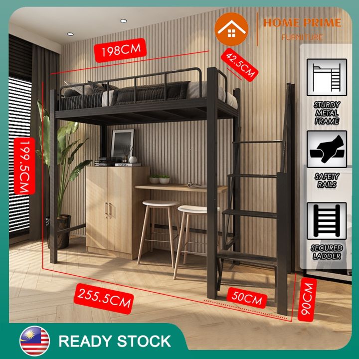 ☁HP064 Upper Bunk Bed Frame Double Decker Bed Frame with Ladder Steel ...