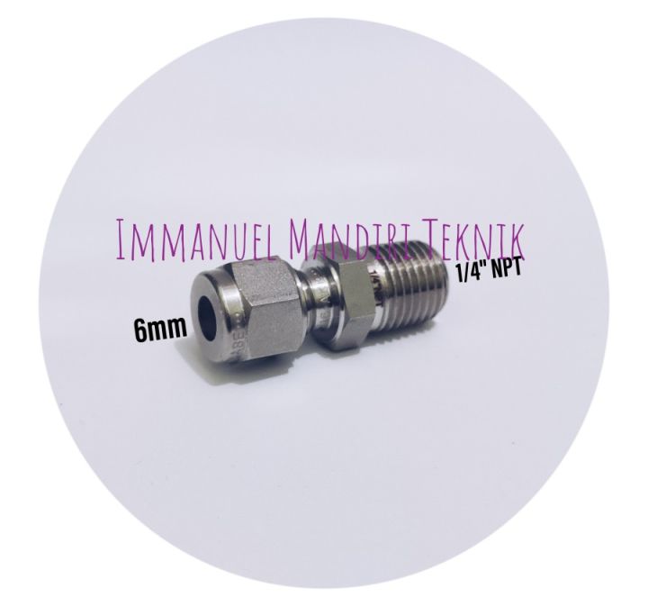 Male connector 1/4 NPT x 6mm ss316 / Male connector tube 1/4 NPT x 6mm ...