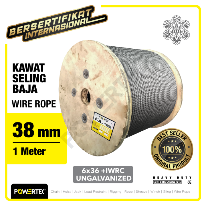 POWERTEC Wire Rope / Kawat Seling Baja 6x36 IWRC 38mm Ungalv - 1 Meter | Lazada Indonesia