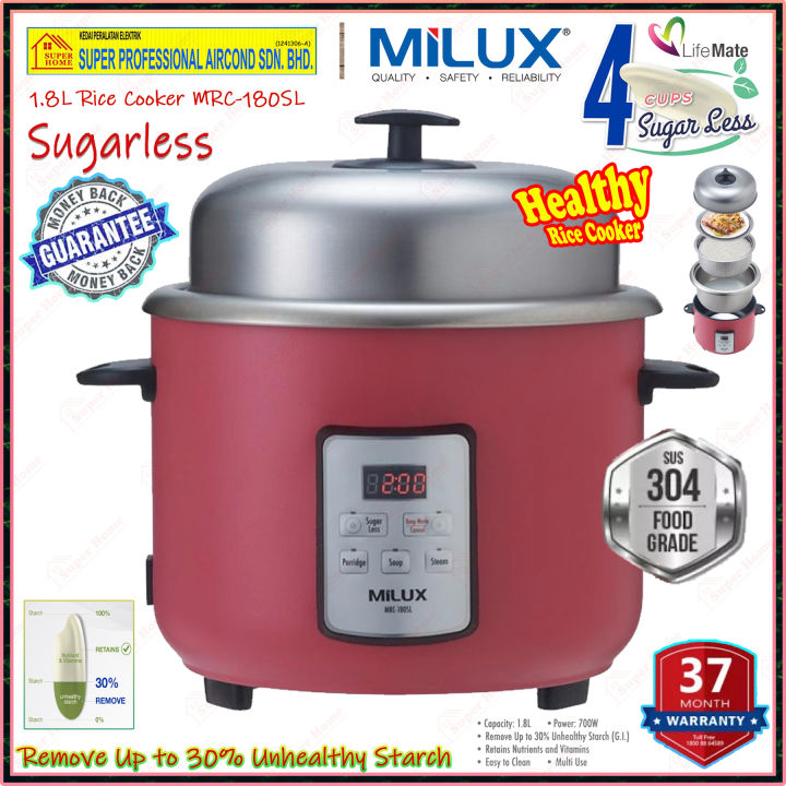 Milux Sugar Less Rice Cooker MRC-180SL 1.8L Multi-Function Rice Cooker ...