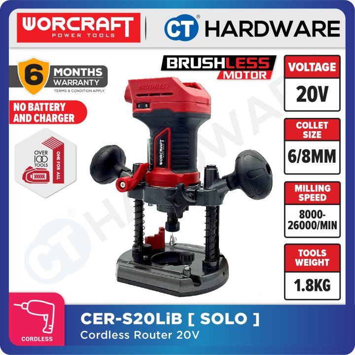 WORCRAFT CER-S20LiB CORDLESS BRUSHLESS ROUTER TRIMMER 20V | 26000RPM | 6-8MM [ CERS20LIB ] [ ONE ...