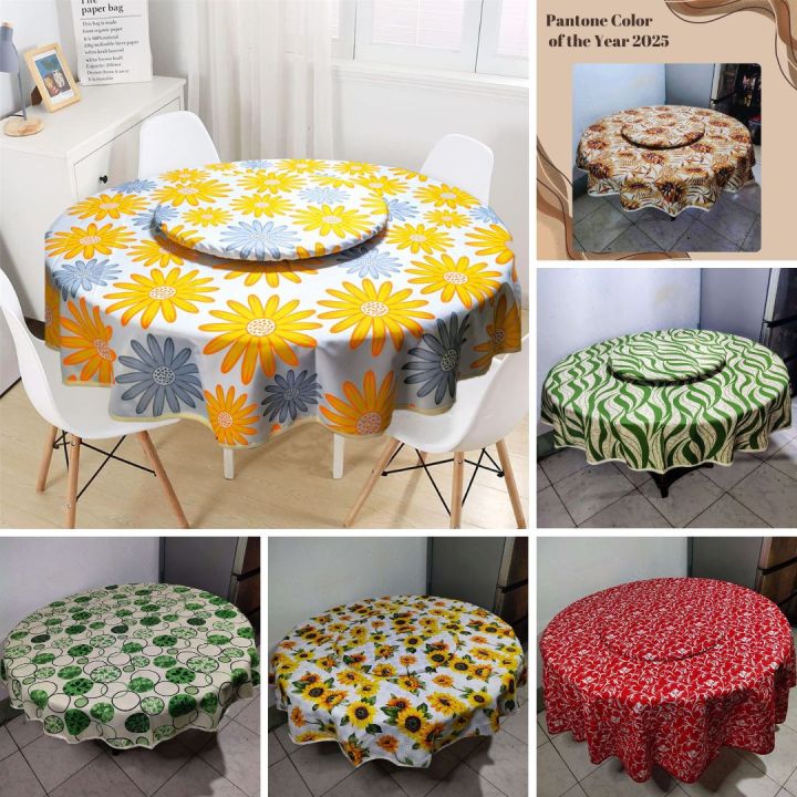 Summer Floral Circle Round Table Cloth With Lazy Susan Cover Turntable ...