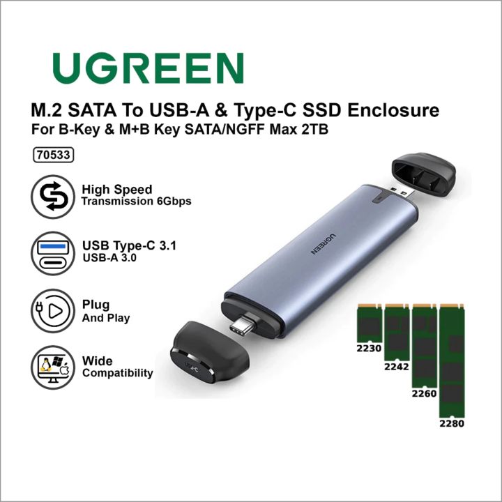 Ugreen Casing SSD M.2 Enclosure NGFF / Sata Slim Speed 6Gbps 70533 ...
