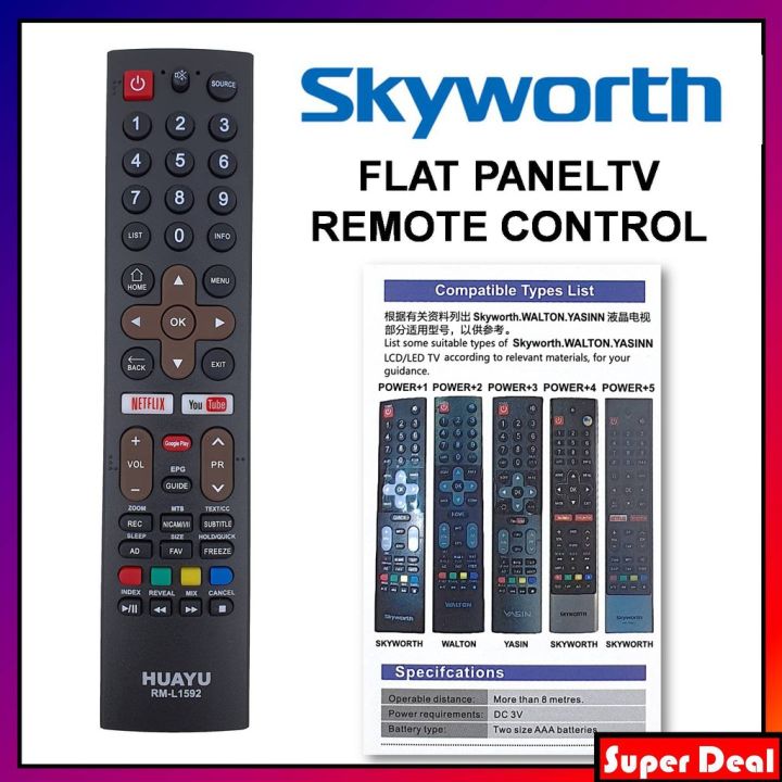 SKYWORTH NETFLIX YOUTUBE SMART LCD LED TV REMOTE CONTROL REPLACEMENT (RM-L1592) | Lazada