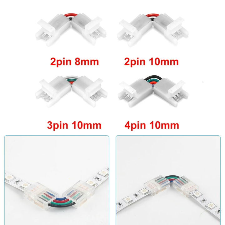 5pcs 2/3/4 Pin LED Connector 8/10mm L-Shape Adjustable Right Angle ...