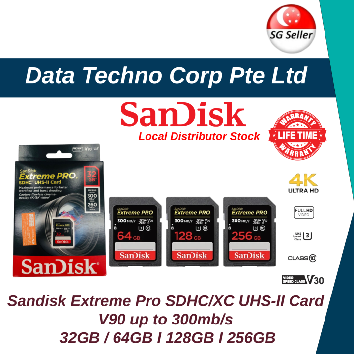 SanDisk Extreme Pro SDHC/XC UHS-II V90 Card - 32GB I 64GB I 128GB I ...
