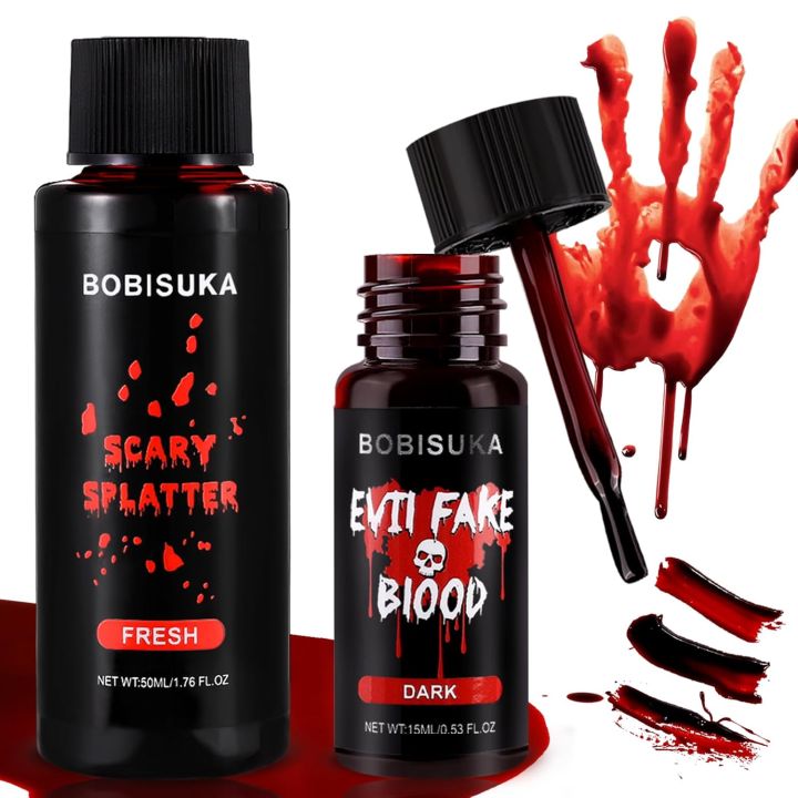 BOBISUKA 2PCS Halloween Fake Blood Makeup Kit - Includes Washable ...