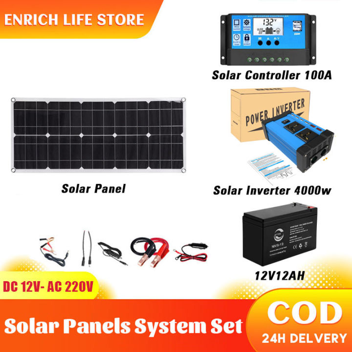 4in1 Power Station Solar Panel Set For Home With 12V Battery 100A ...