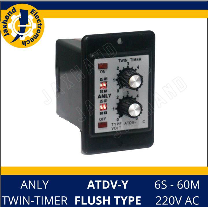 Twin Timer Anly ATDV-Y, 6S ~ 60M, 220VAC Flush Type with Free Socket ...