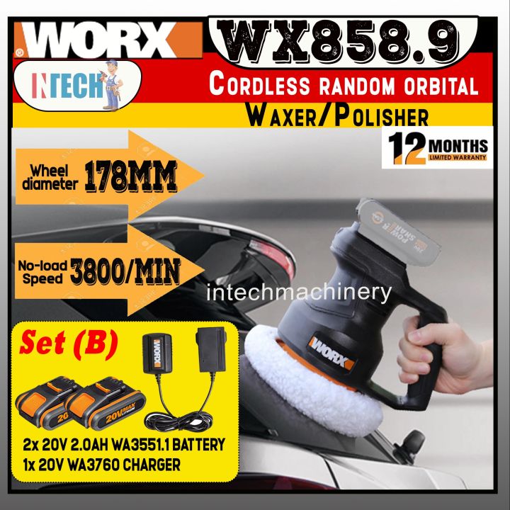 WORX WX858.9 / WX8589 CORDLESS RANDOM ORBITAL WAXER/POLISHER C/W 4 ...