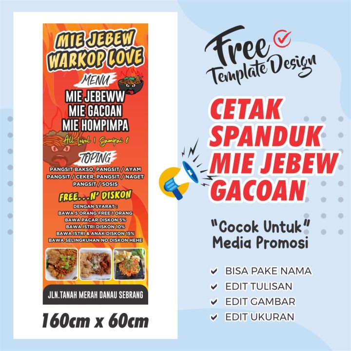Banner Spanduk MIE JEBEW GACOAN 160 X 60cm BISA DI EDIT | Lazada Indonesia