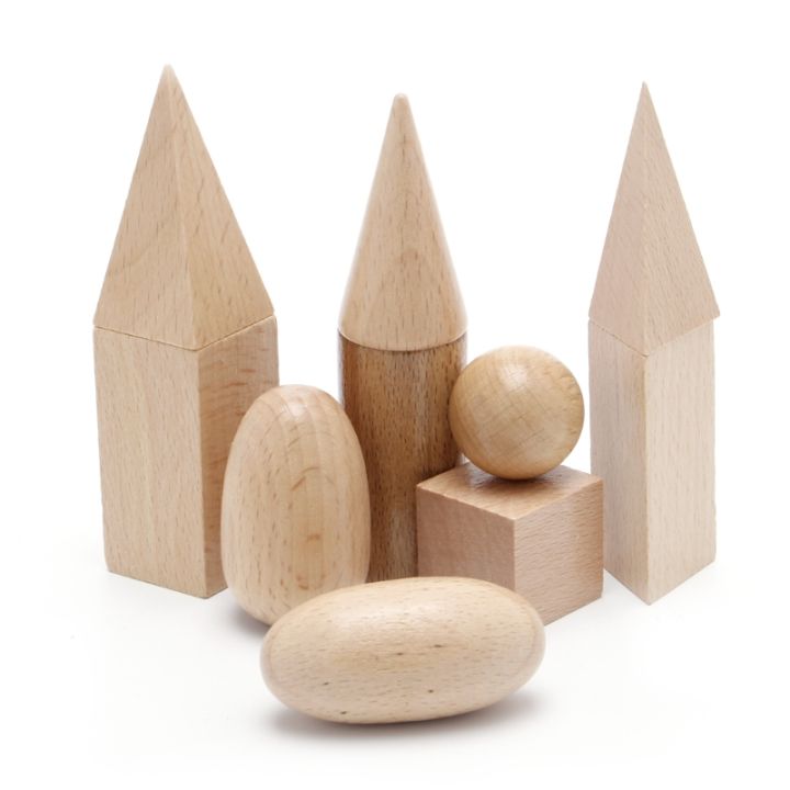 【New Arrivel】Wooden Geometric Solids 3-D Shapes Montessori Learning ...