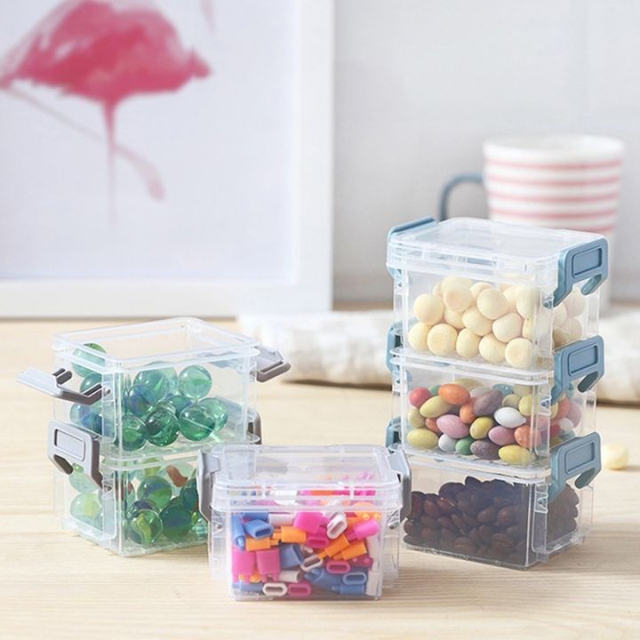 3pcs Cute Mini Stackable Storage Box Transparent Plastic with Cover ...