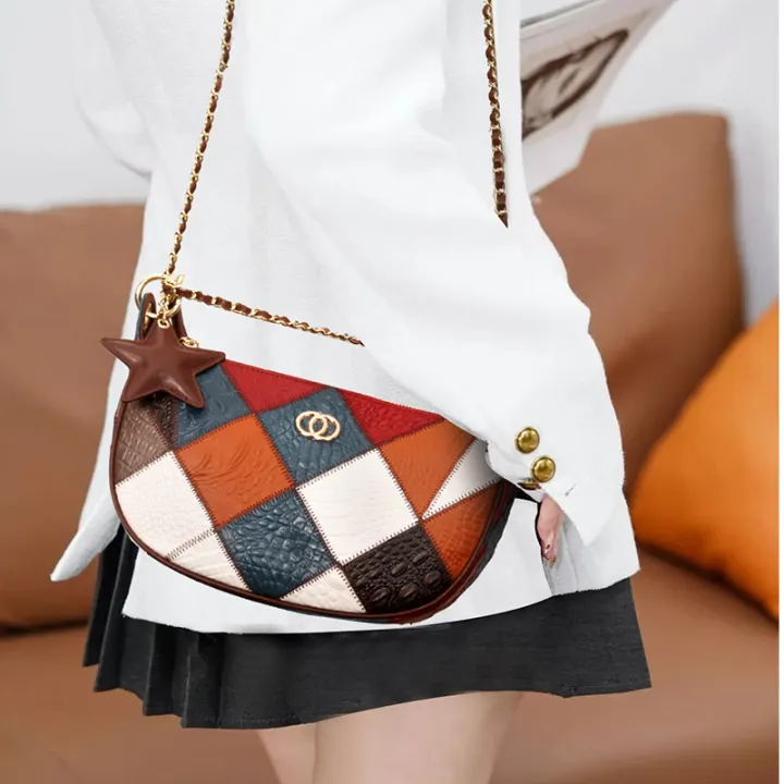 Genuine Leather Handbags Colorful Purses for Women Crossbody Bag Multi ...