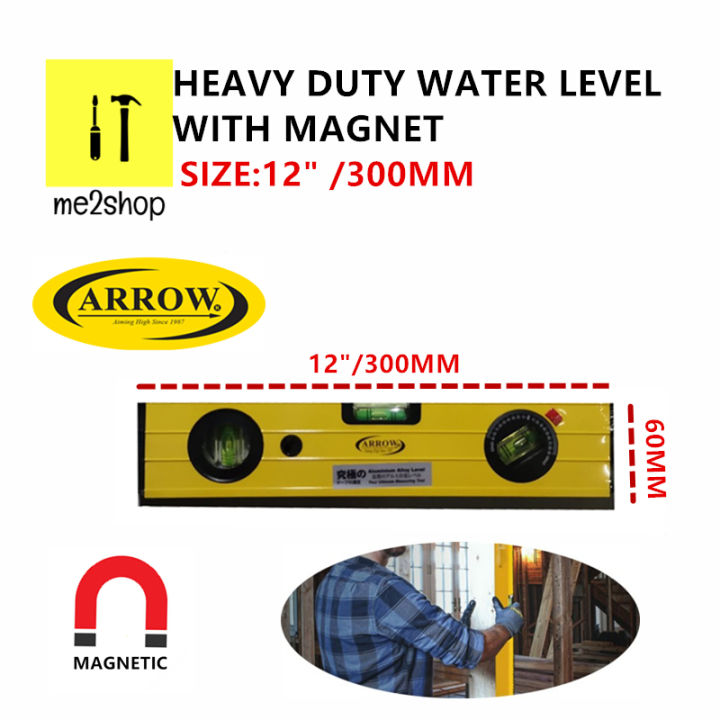 12 INCH / 300MM ARROW HEAVY DUTY SPIRIT LEVEL WITH MAGNET / WATER LEVEL ...