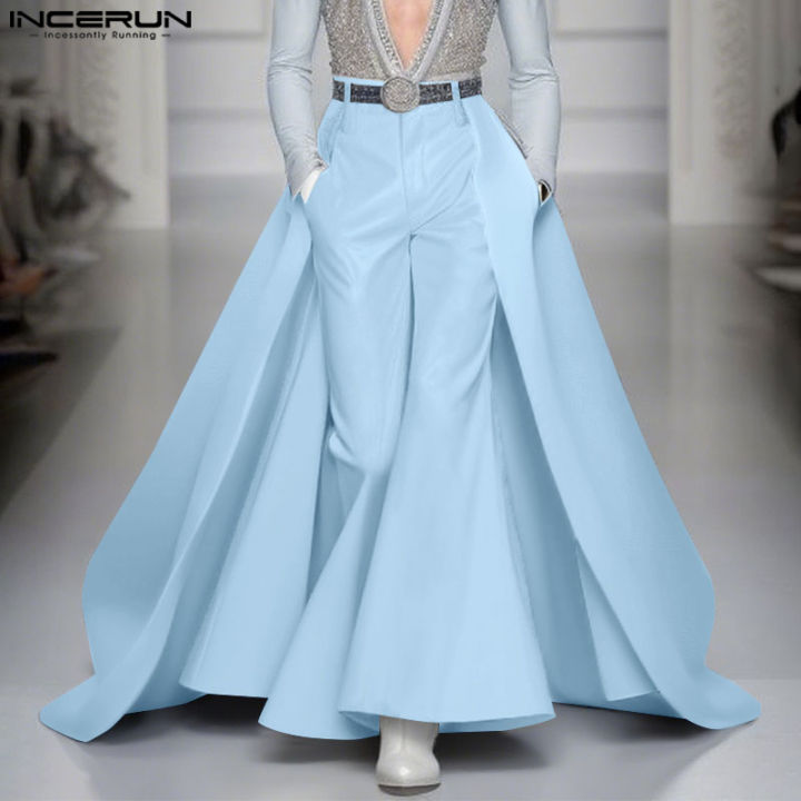 INCERUN Pants For Men Deconstructed Fly-front Flare High Waist Plain ...