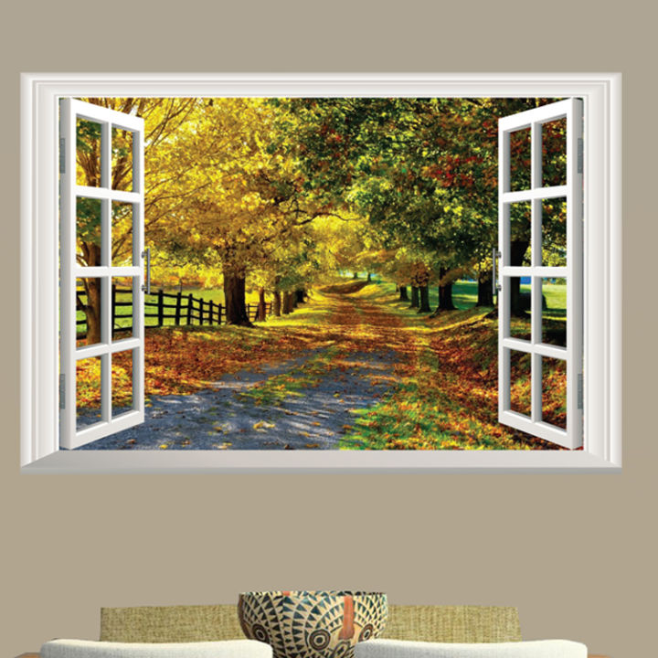 NICE Maple Tree Boulevard 3D หน้าต่างสติ๊กเกอร์ตกแต่งตกแต่งฝาผนังบ้าน ...