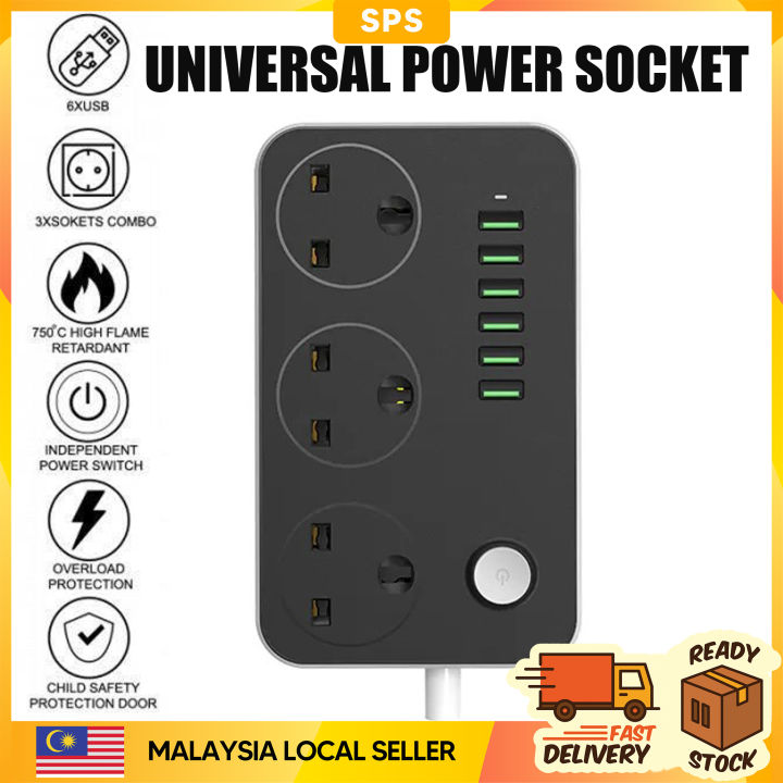 SPS UNIVERSAL POWER SOCKET EXTENSION CORDS WITH 6 USB SLOT PLUG ...