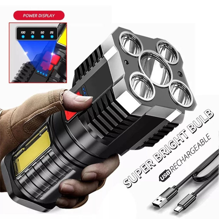 Super Bright LED Outdoor Flashlight Multi-Function Rechargeable Light ...