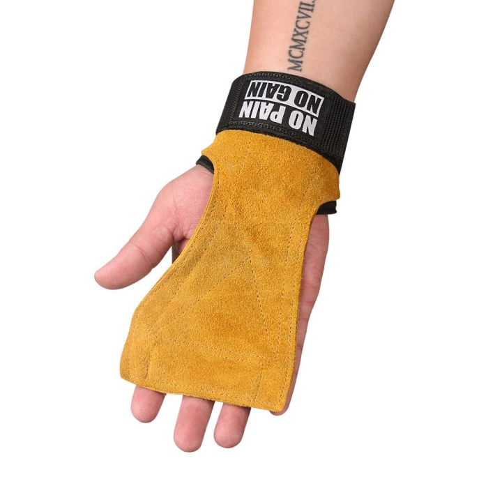 1Pair Cowhide Gym Gloves WeightLifting Deadlift Exercise Sports ...