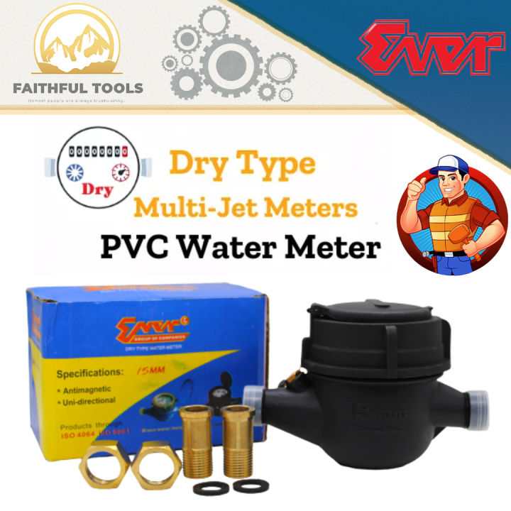 EVER Original PVC Water Meter 15mm Heavy Duty Dry Type Sub Meter Brass ...