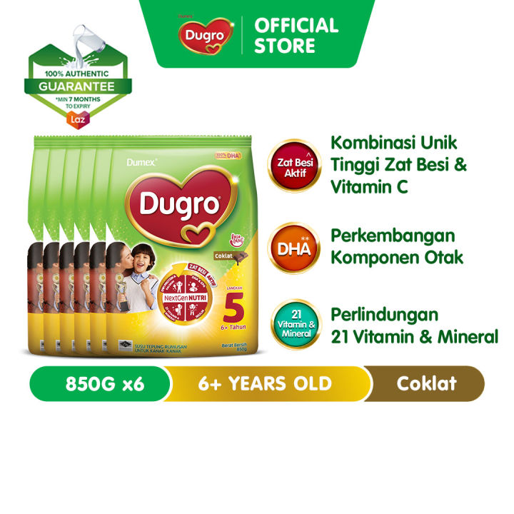 Dumex Dugro Step 5 Chocolate Growing Up Milk Formula 1 - 3 years 850g x 6 (Susu, Milk Powder, 奶粉 ...
