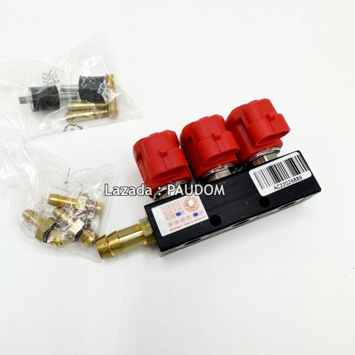 รางหัวฉีด แก๊ส สีแดง ของเทียบ จีน LPG NGV CNG รางหัวฉีด Valtek 3 สูบ 4 สูบ อะไหล่แก๊ส ก๊าซ ...