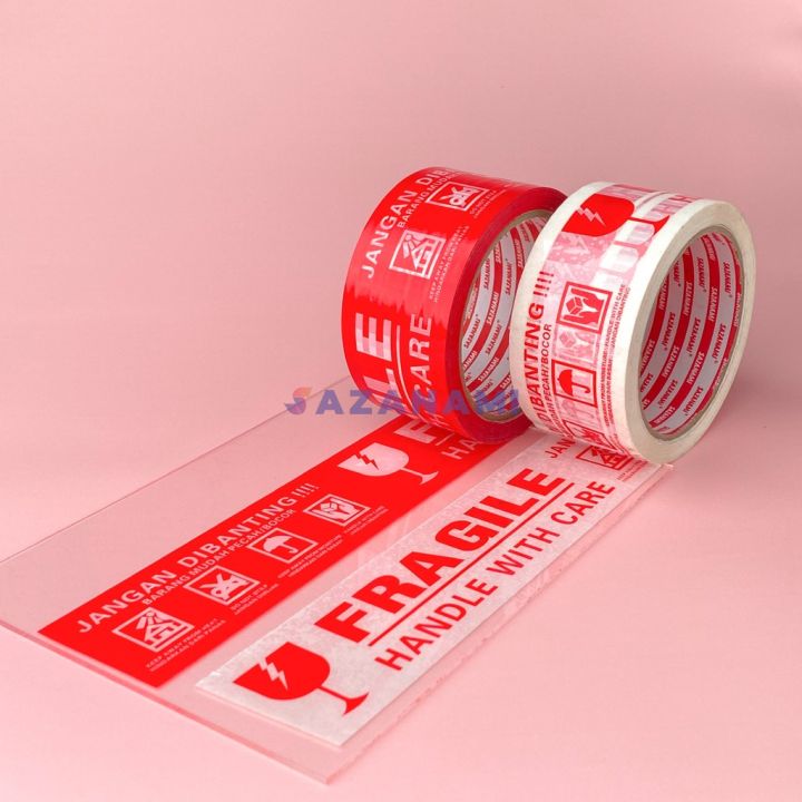 LAKBAN FRAGILE JANGAN DIBANTING BARANG MUDAH PECAH 2" 48M X 50M MERAH ...