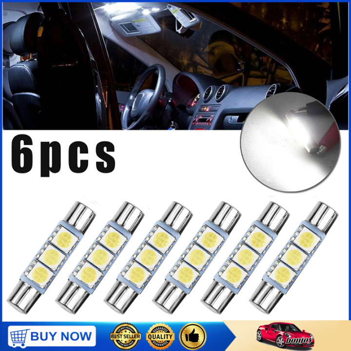 6pcs Car Xenon White 3SMD 6641 6614F 12V 6000K LED Bulb Sun Visor ...