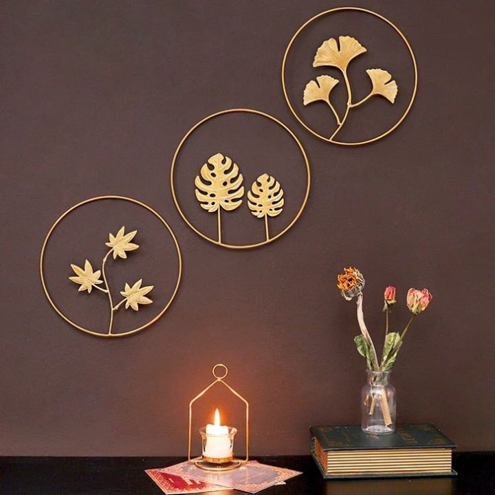 Round Leaf Shape Wrought Iron Wall Decoration Pendant Leaf Metal Wall ...